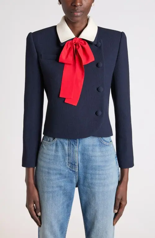 Valentino Garavani Layered Collar & Bow Wool Crepe Jacket - Navy Multi