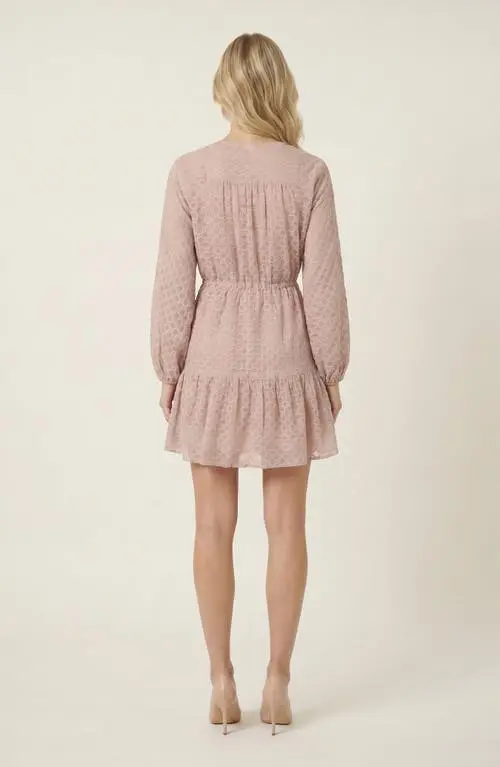MODENAIRE V-neck Tie Waist Embroidered Lace Dress - Beige
