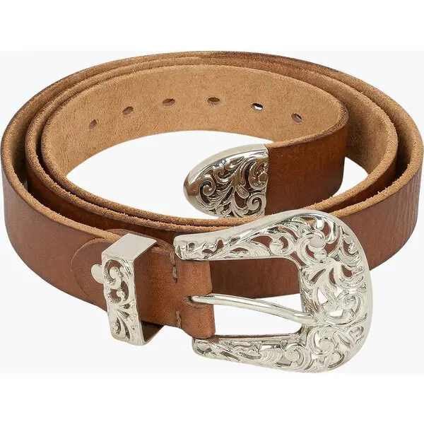 MODENAIRE Leather Belt With Engraved Buckle - Brown