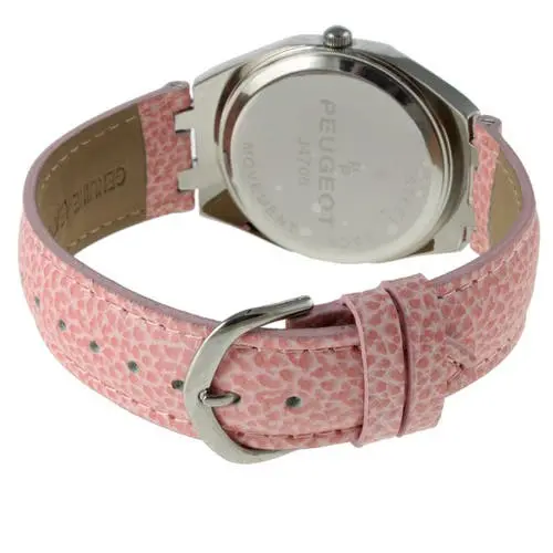 PEUGEOT Hexagonal Crystal Bezel Leather Watch 37mm - Pink