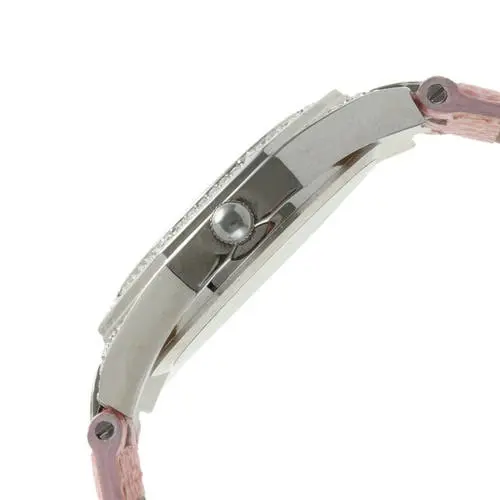 PEUGEOT Hexagonal Crystal Bezel Leather Watch 37mm - Pink
