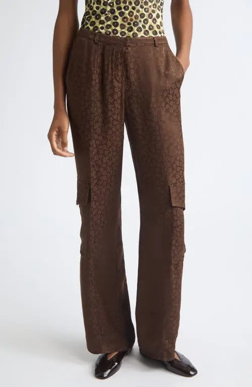 SIEDRES Kimmy Satin Jacquard Straight Leg Cargo Pants - Brown