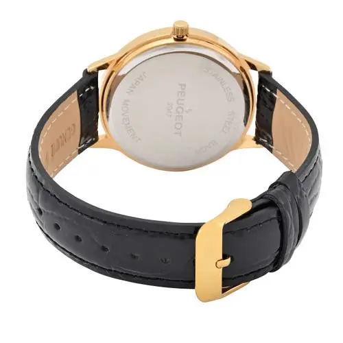 PEUGEOT Vintage Left Window Sun Moon Leather Watch- 38mm - Black