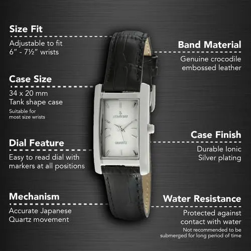 PEUGEOT Classic Rectangular Contour Leather Watch- 34x20mm
