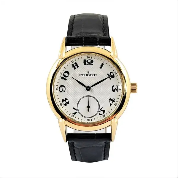 PEUGEOT Vintage Gold-plated Watch With Leather Band - Black