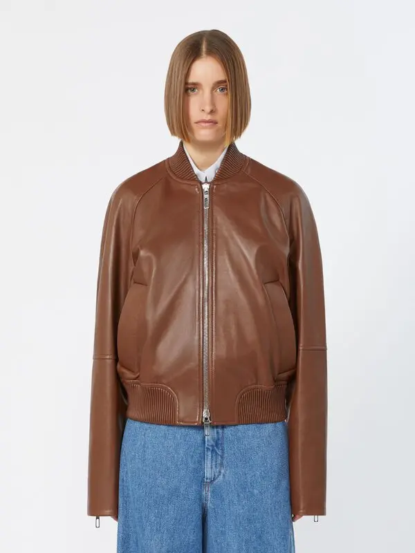 Max Mara Nappa Leather Bomber Jacket