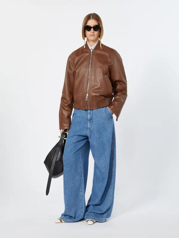 Max Mara Nappa Leather Bomber Jacket