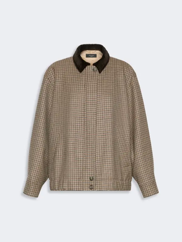 Max Mara Houndstooth Wool Bomber Jacket - Brown