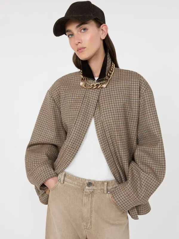 Max Mara Houndstooth Wool Bomber Jacket