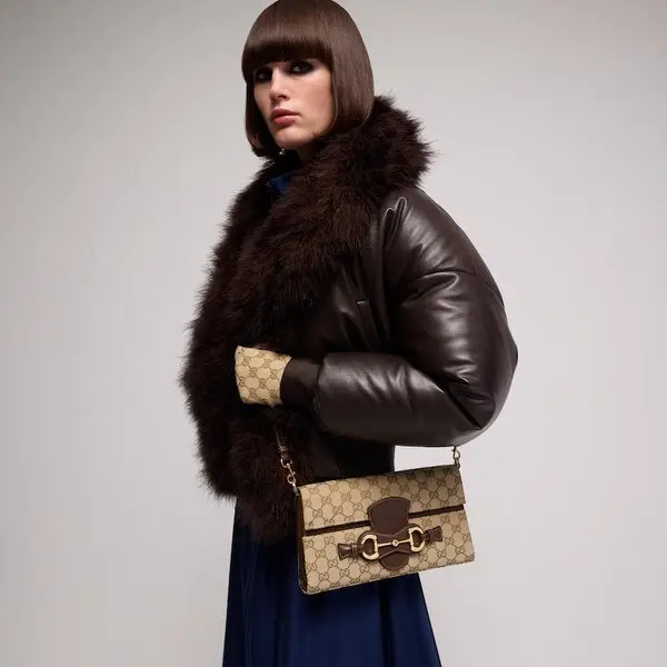 Gucci Horsebit Ristretto Medium Shoulder Bag In Gg Canvas