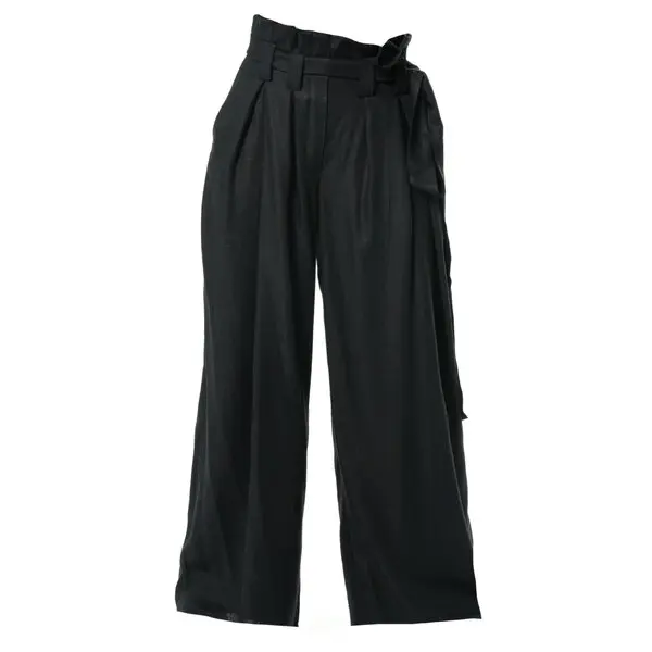 METAMORPHOZA Paperbag High Waist Trousers With Linen - Black
