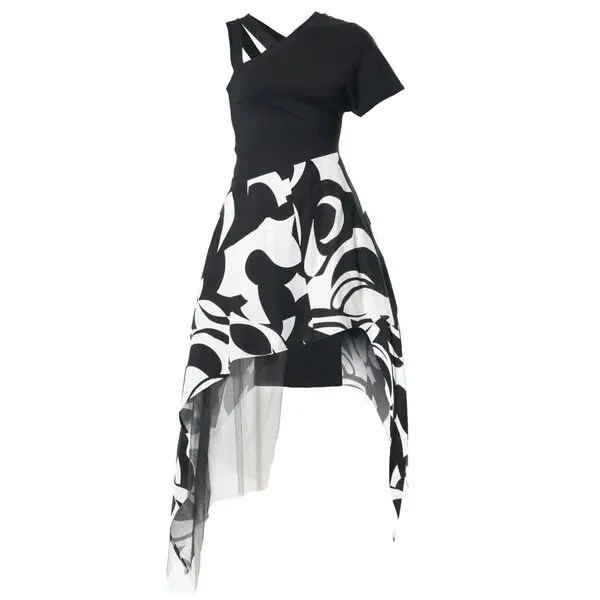 METAMORPHOZA Open Shoulder Long Top With Print And Tulle Layer