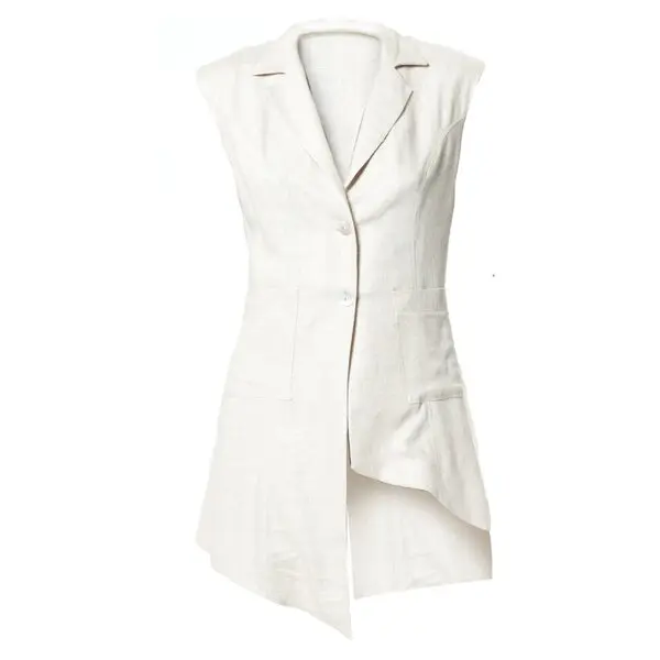 METAMORPHOZA Neutrals Asymmetric Buttoned Top With Linen