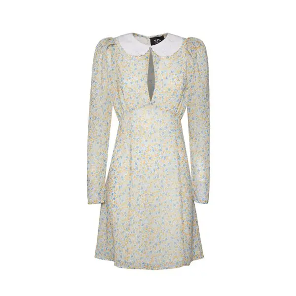 SVETA MILANO Neutrals Seattle Floral Short Dress With Embroidered Collar - White