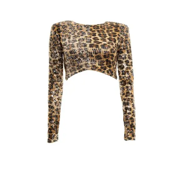 CHIARELLA Ruge Leopard Sequin Cropped Top