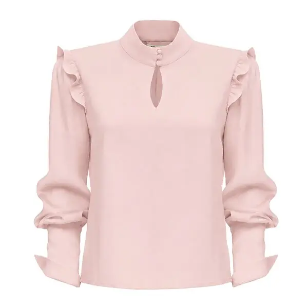 JULIA ALLERT Bishop Sleeve Satin Blouse With Stand Collar