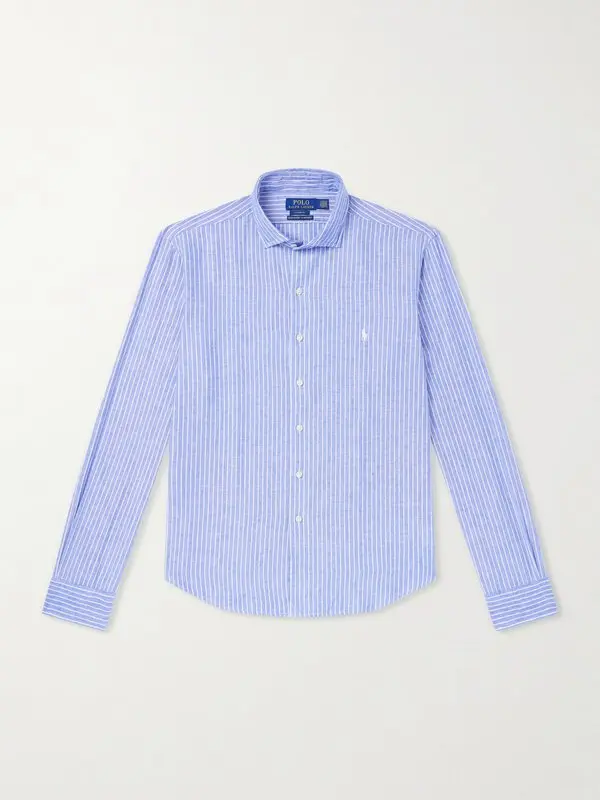 Polo Ralph Lauren Striped Logo-embroidered Cotton And Linen-blend Seersucker Shirt - Blue
