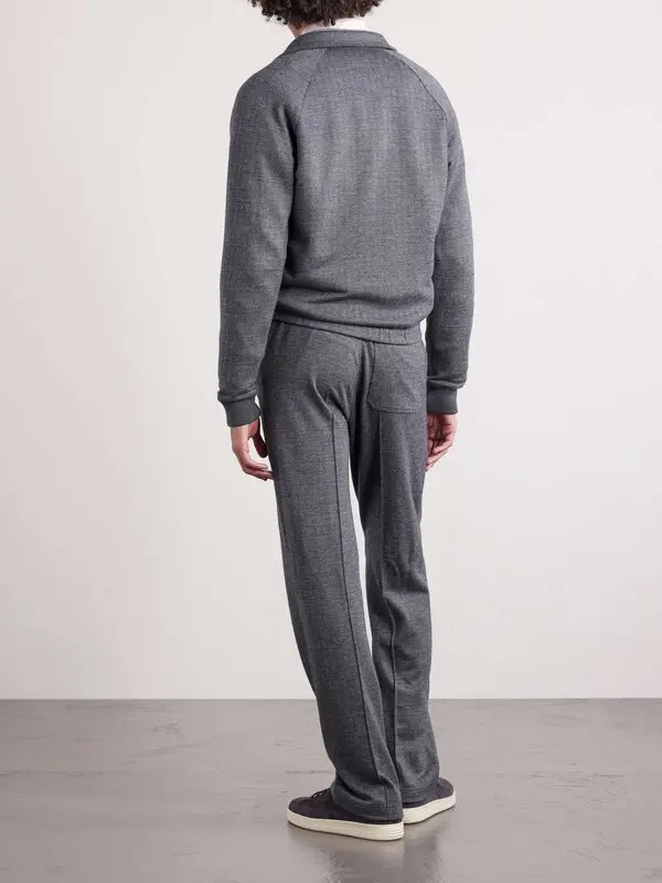 TOM FORD Straight-leg Herringbone Cotton, Wool And Silk-blend Drawstring Trousers