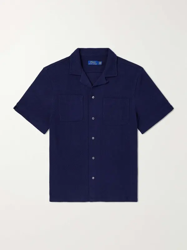 Polo Ralph Lauren Pointelle Cotton-knitted Polo Shirt - Navy