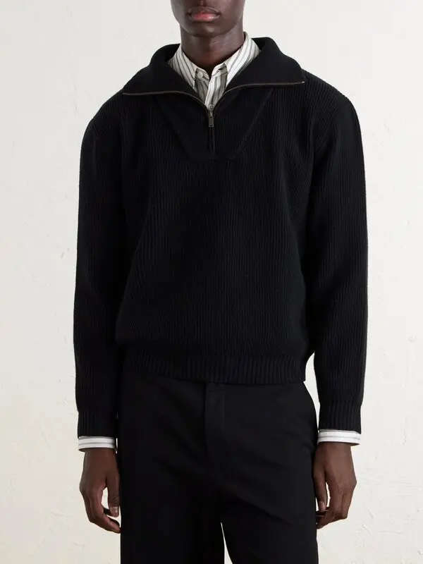 Saint Laurent Ribbed Wool Half-zip Rollneck Sweater