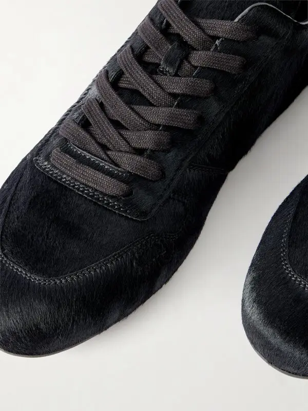 Rick Owens Paneled Pony Hair Lace-up Sneakers