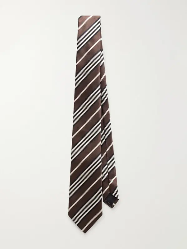 Saint Laurent Rayures 7cm Silk Jacquard Neck Tie - Brown