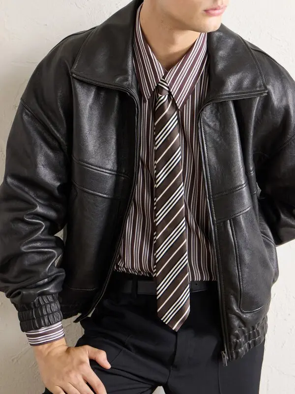 Saint Laurent Striped Silk Neck Tie - Brown