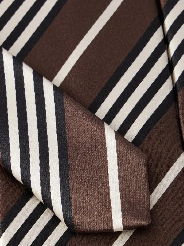 Saint Laurent Striped Silk Neck Tie - Brown