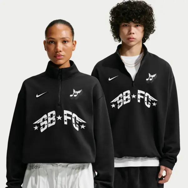 Nike Sb Skate 1/2-zip Fleece Crew-neck Sweatshirt - Black