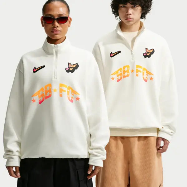 Nike Sb Skate 1/2-zip Fleece Crew-neck Sweatshirt - White