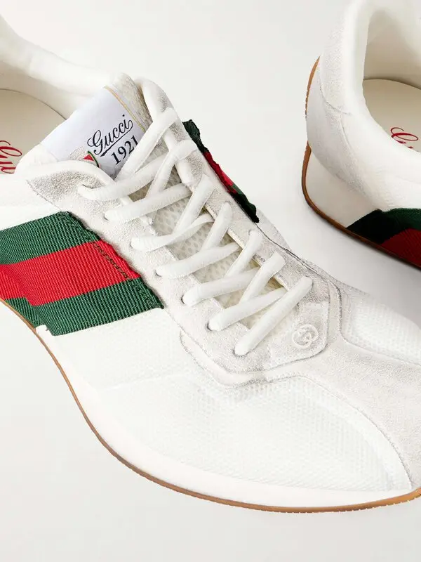 Gucci Legacy Webbing And Suede-trimmed Mesh Sneakers