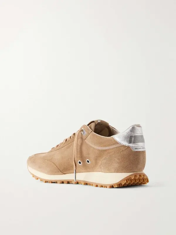 GOLDEN GOOSE Marathon Metallic Leather-trimmed Suede Sneakers