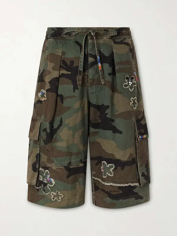 NAHMIAS Wide-leg Printed Cotton Shorts