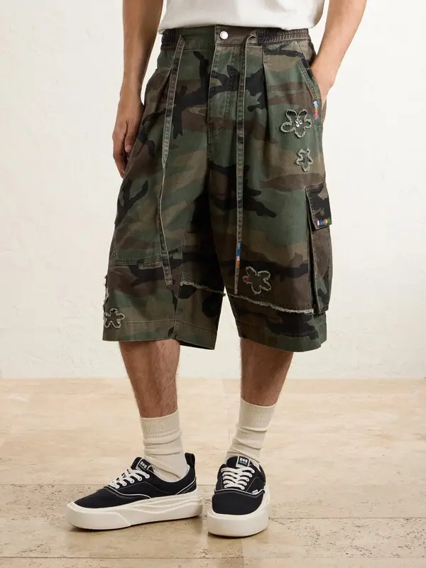 NAHMIAS Wide-leg Printed Cotton Shorts