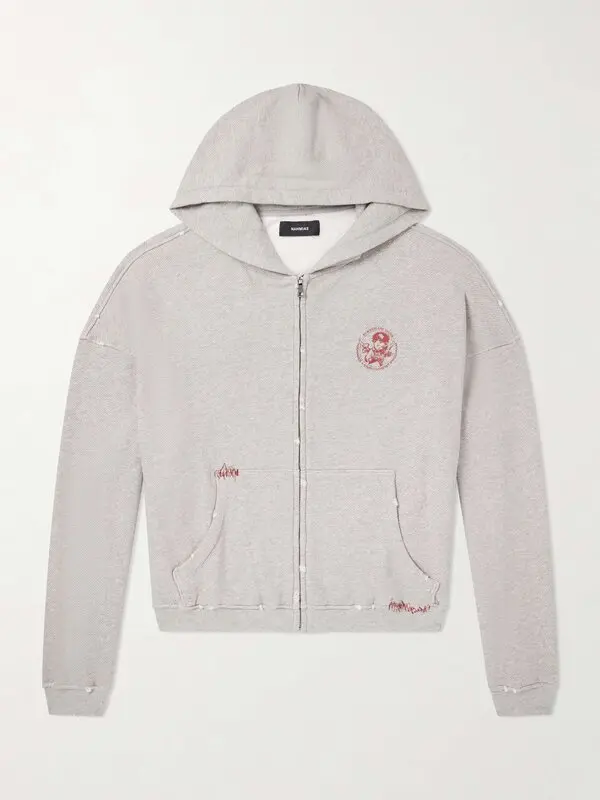 NAHMIAS Youth Enrichment Logo-print Cotton-jersey Zip-up Hoodie - Gray