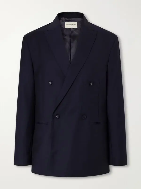 Officine Générale Merrick Wool, Cashmere And Silk-blend Double-breasted Suit Jacket