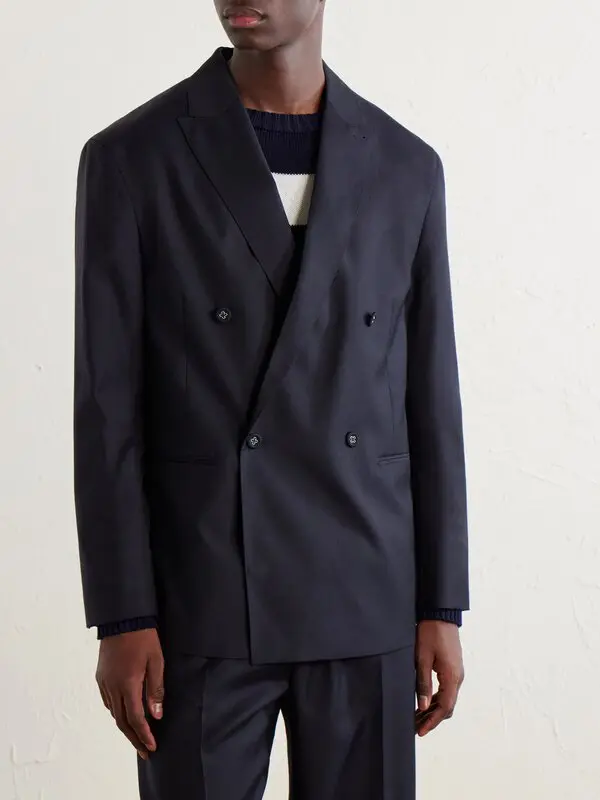 Officine Générale Merrick Wool, Cashmere And Silk-blend Double-breasted Suit Jacket