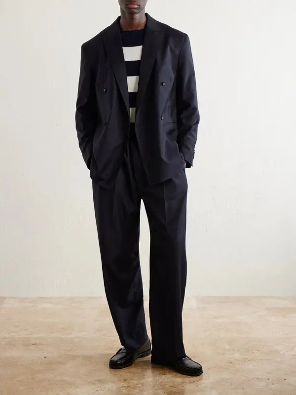 Officine Générale Nilson Straight-leg Trousers In Wool, Cashmere, And Silk Blend - Blue
