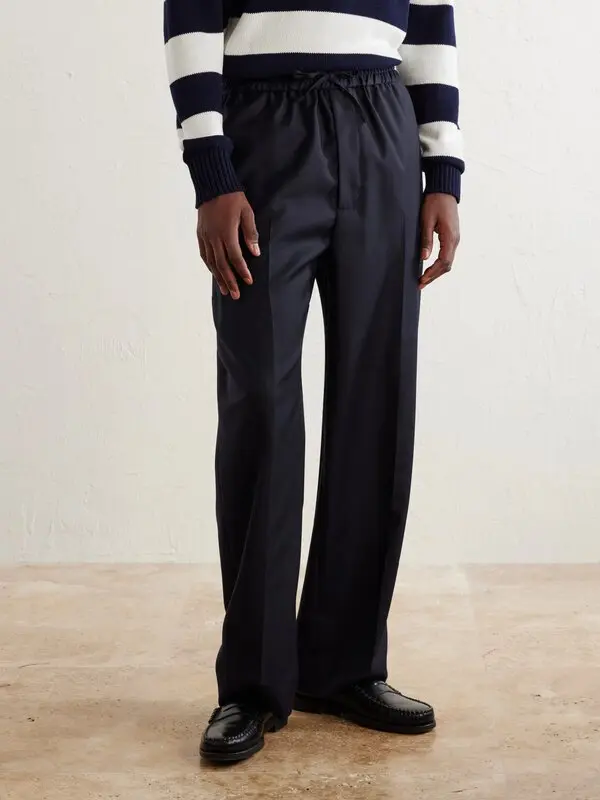 Officine Générale Nilson Straight-leg Trousers In Wool, Cashmere, And Silk Blend - Blue