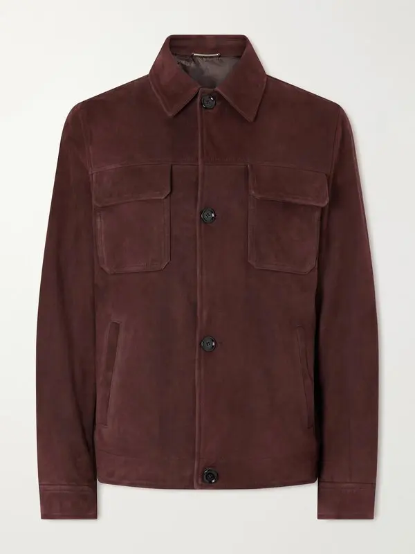 LARDINI Suede Shirt Jacket With Pointed Collar