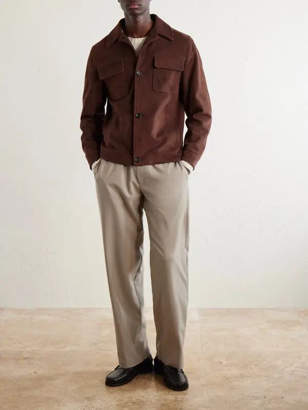 LARDINI Suede Shirt Jacket With Pointed Collar