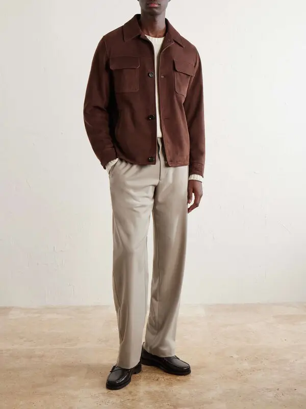 LARDINI Straight-leg Stretch-wool Flannel Trousers