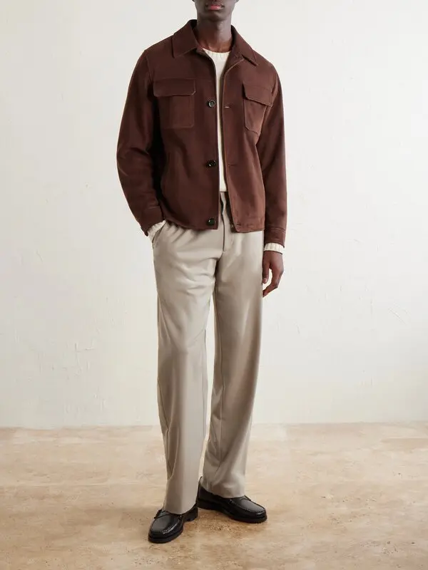 LARDINI Straight-leg Stretch-wool Flannel Trousers