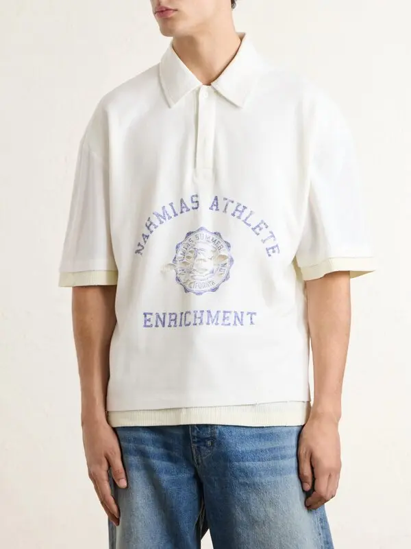 NAHMIAS Destroyed Logo-print Pointelle-knit Cotton Polo Shirt