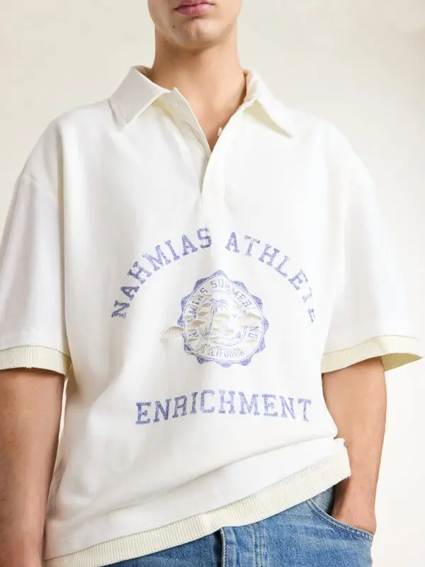 NAHMIAS Destroyed Logo-print Pointelle-knit Cotton Polo Shirt
