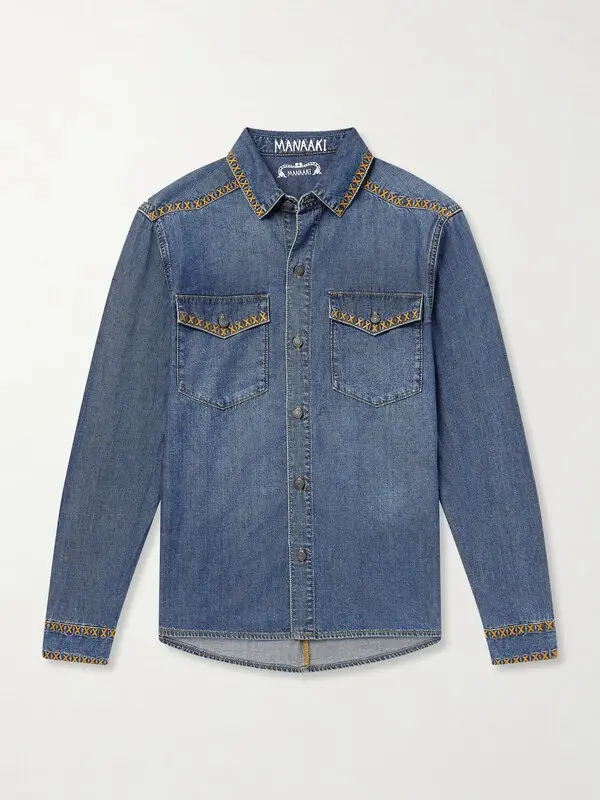 MANAAKI Tukutuku Embroidered Denim Shirt