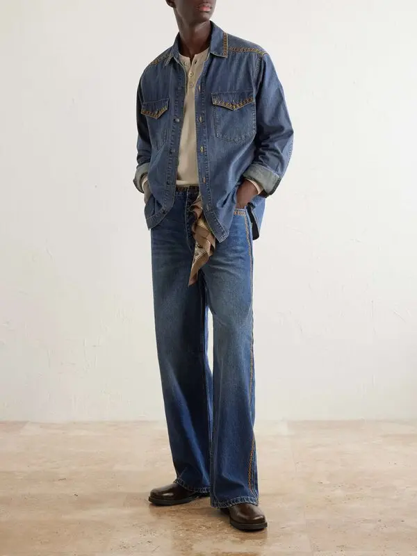 MANAAKI Tukutuku Straight-leg Embroidered Organic Jeans