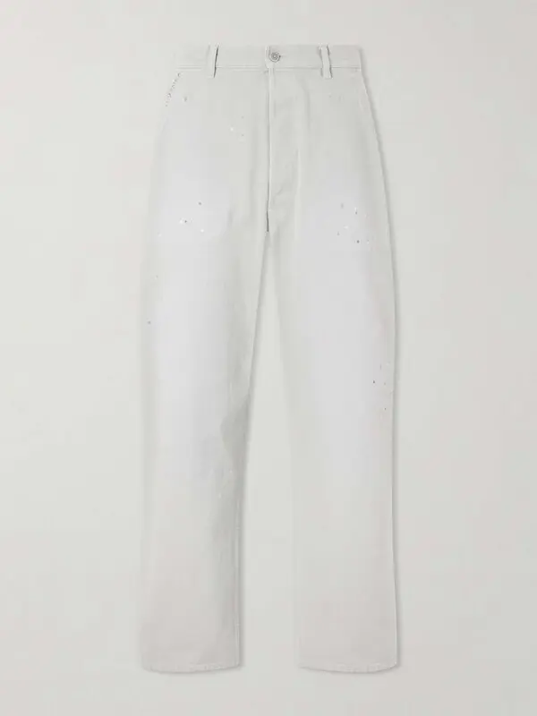 MAISON MARGIELA Wide-leg Paint-splattered Cotton-canvas Trousers - Gray