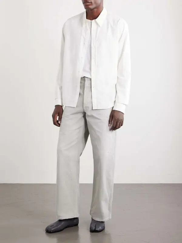 MAISON MARGIELA Wide-leg Paint-splattered Cotton-canvas Trousers