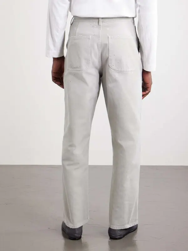 MAISON MARGIELA Wide-leg Paint-splattered Cotton-canvas Trousers